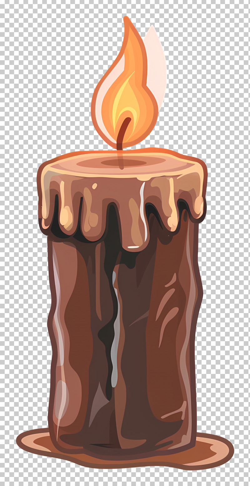 Candle With Fire - Burning Brown Candle With Dripping Wax PNG, Clipart ...