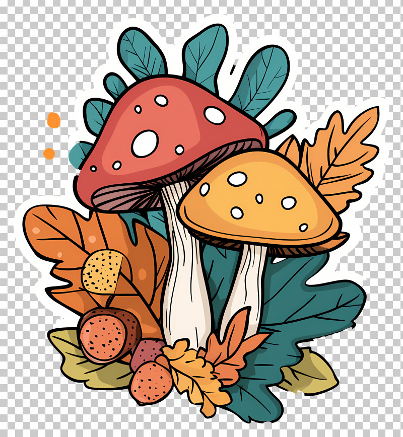 Autumn Nature - Colorful Mushrooms With Autumn Leaves PNG, Clipart ...