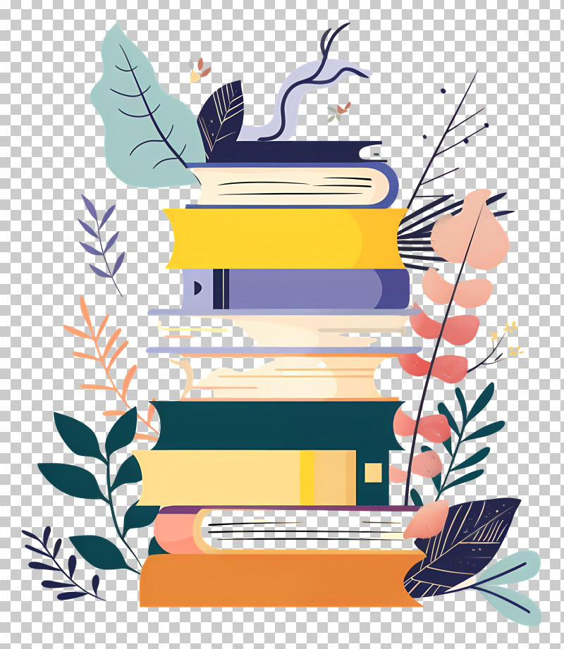 Books Pile - Artistic Stack Of Books With Decorative Leaves PNG ...