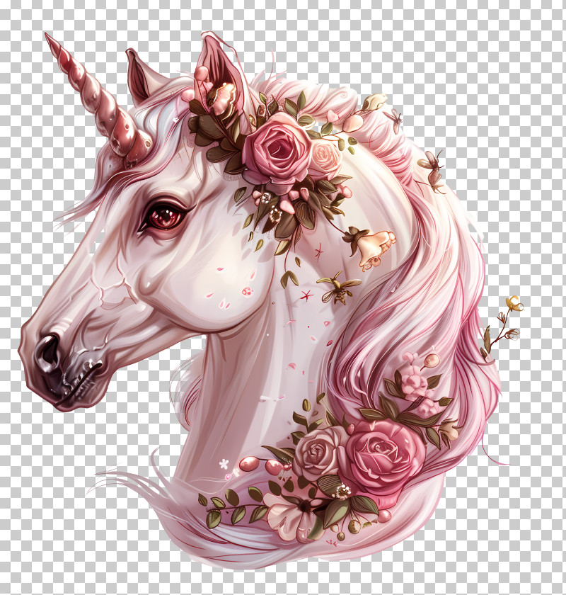 Unicorn Floral - Fantasy Unicorn With A Floral Mane PNG, Clipart ...