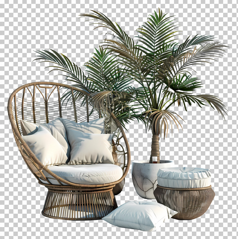 Outdoor Furniture - Rattan Chair And Plants Set PNG, Clipart, Chair ...