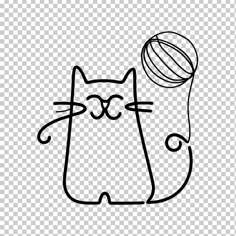 Hand Drawn Cat - Cat Line Art Playing With Yarn Ball PNG, Clipart ...