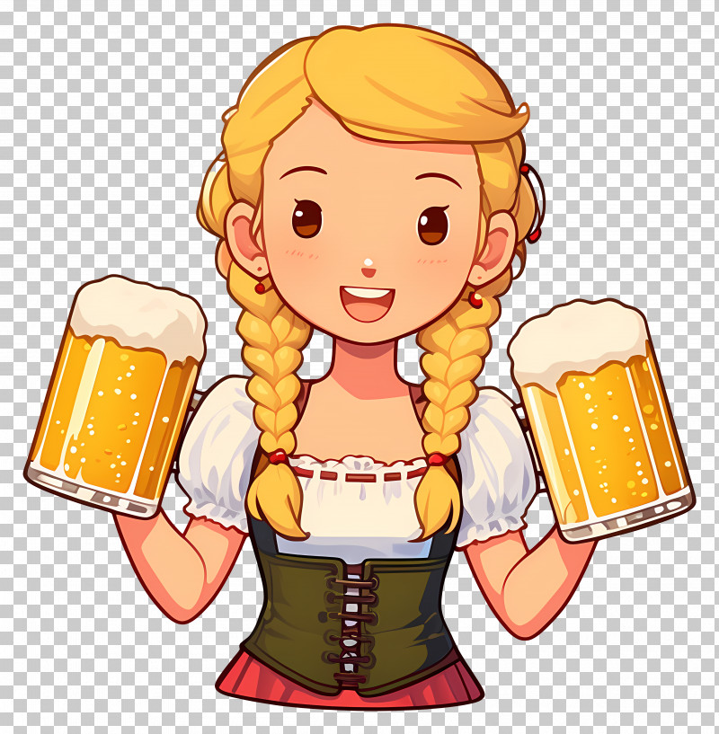 Oktoberfest - Cheerful Girl Holding Beer Mugs PNG, Clipart, Beer ...