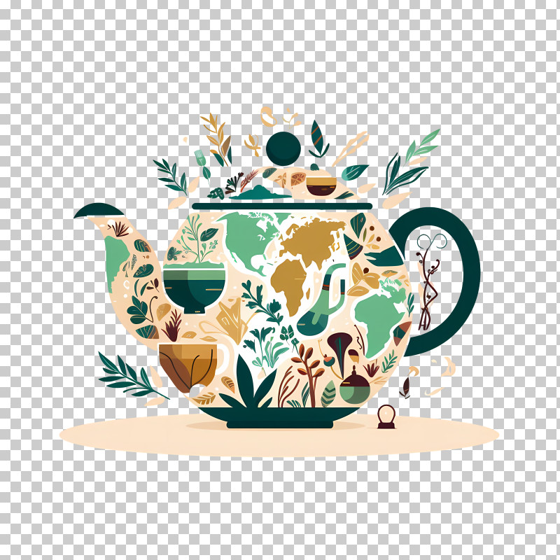 International Tea Day - World Map Teapot With Plants PNG, Clipart ...