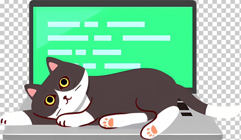 Cartoon Cat - Gray Cat Relaxing On Laptop Screen PNG, Clipart, Animal ...