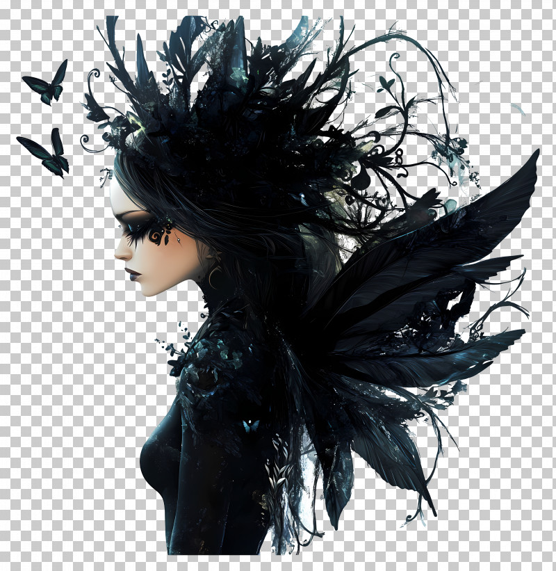 Dark Fairy - Black Winged Fairy With Butterflies PNG, Clipart, Black ...