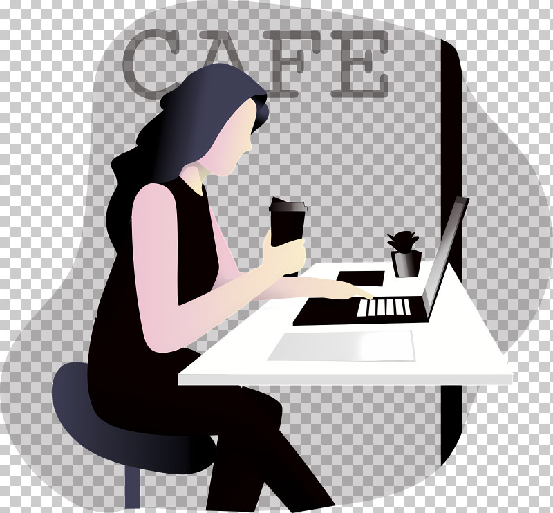 Coffee - Woman Enjoying Coffee While Working At A Cafe PNG, Clipart ...