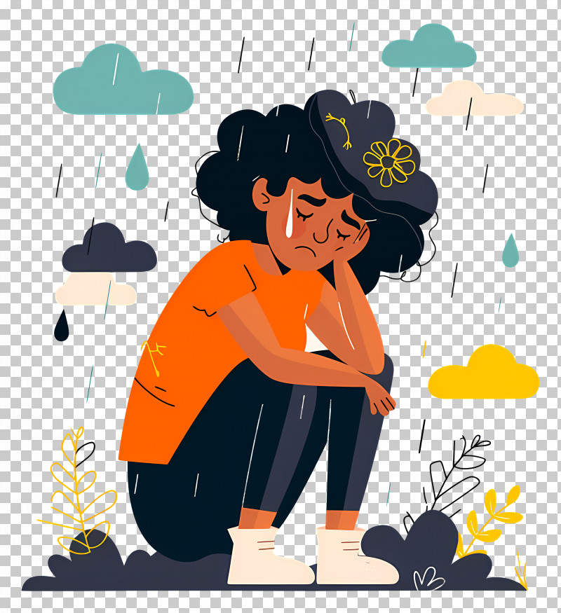 Depression Person - Sad Woman Sitting In Rain PNG, Clipart, Cloud ...