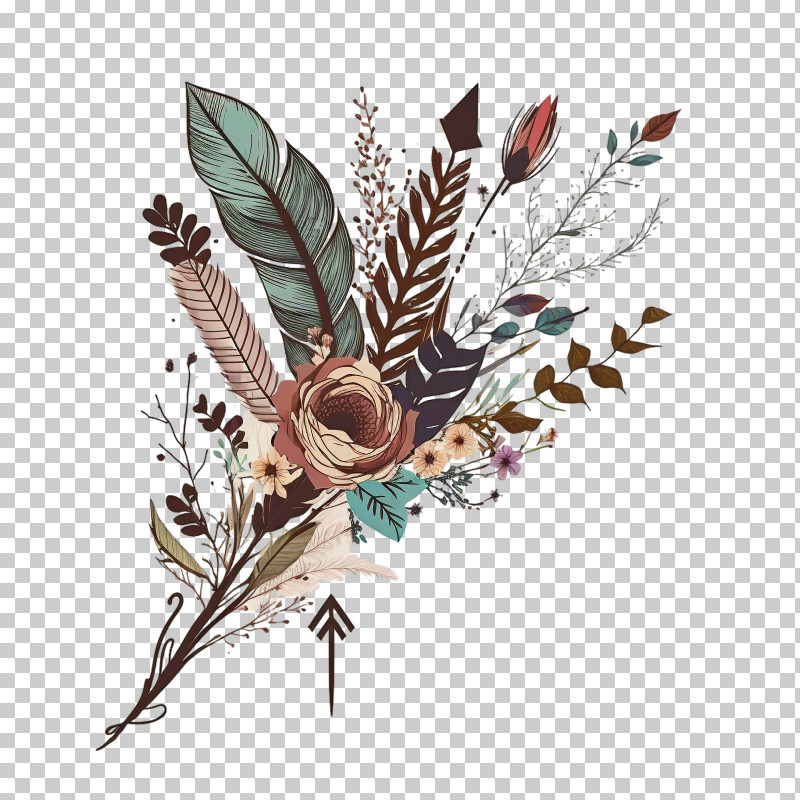 Boho Arrow With Leaves And Flowers - Bohemian Feather And Floral ...