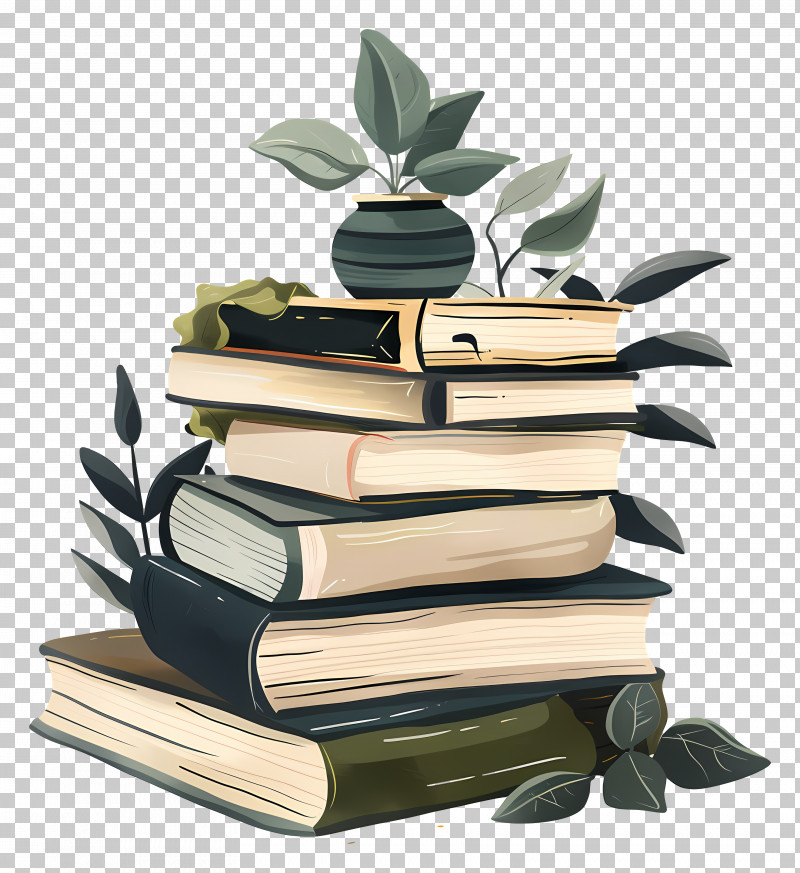 Animated Books - Aesthetic Stack Of Books With Leaves And Vase PNG ...