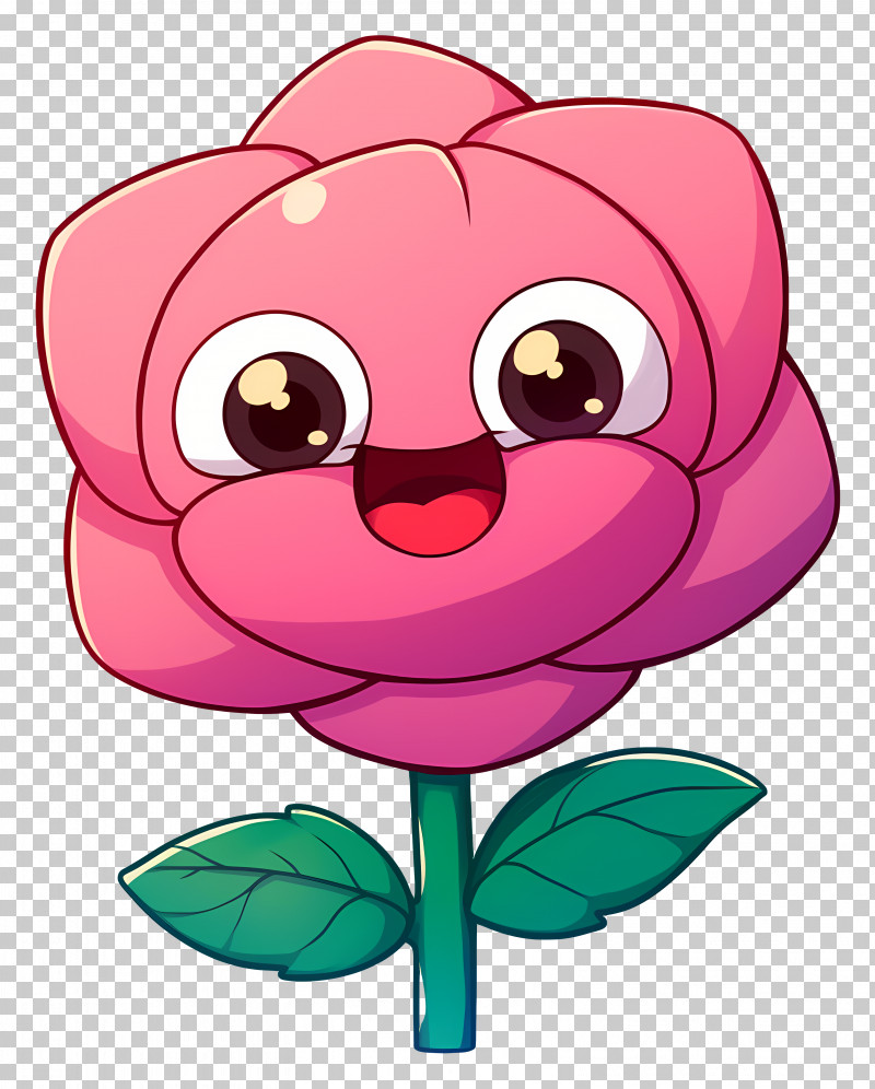 Rose Flower Cartoon - Smiling Cartoon Pink Rose Flower PNG, Clipart ...
