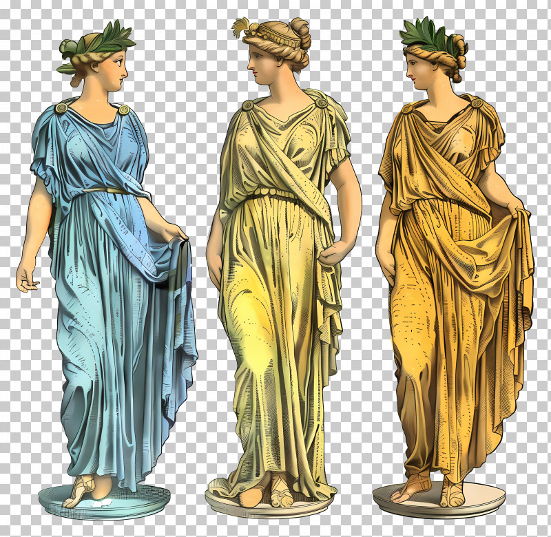 Vintage Woman - Elegant Ancient Greek Statues In Classical Attire PNG ...