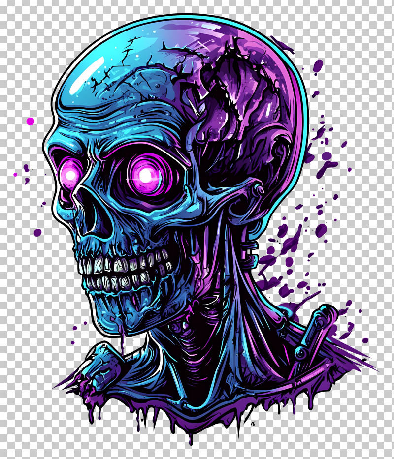 Zombie Robot - Colorful Neon Skull Illustration PNG, Clipart, Colorful Skull, Creative ...