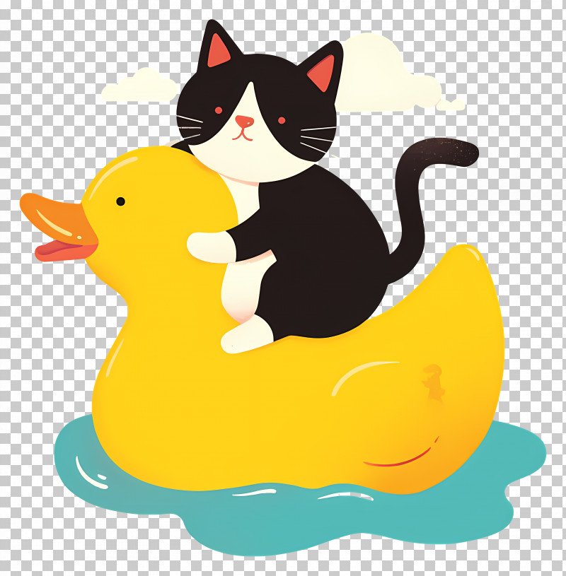 Meow Time - Cat Riding A Yellow Duck PNG, Clipart, Cartoon, Cat On Duck ...