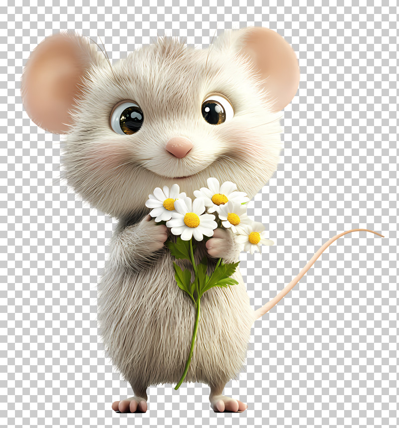 Mouse With Flowers - Adorable Mouse Holding Daisies PNG, Clipart ...