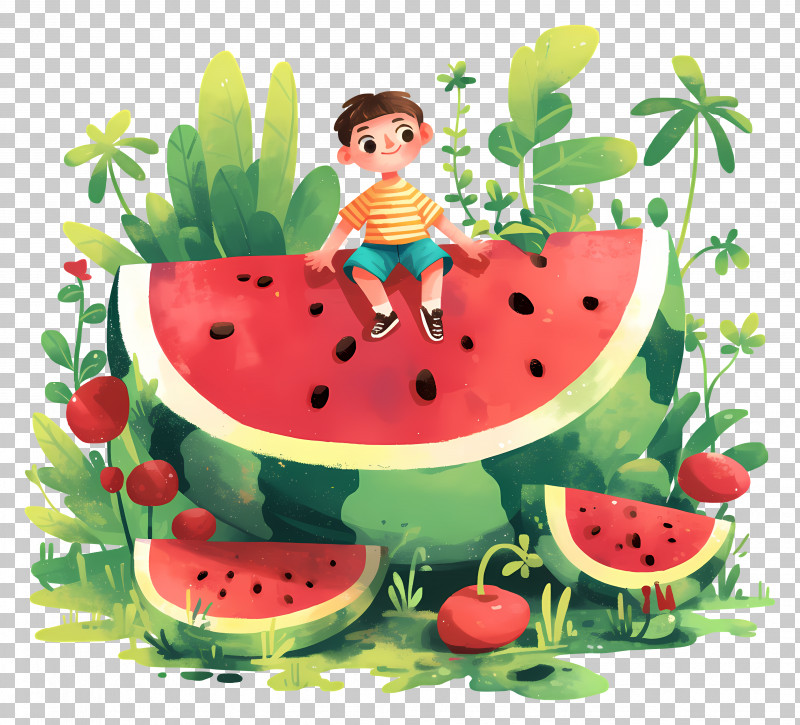 Watermelon Poster - Child Sitting On Watermelon In Vibrant Cartoon ...
