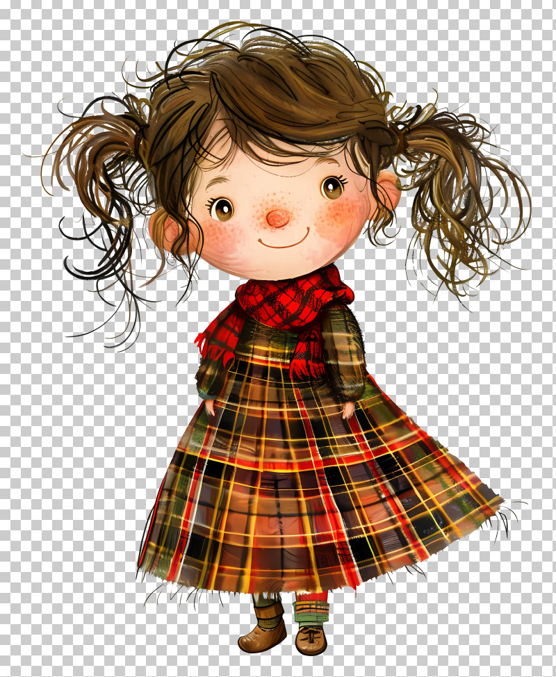 Tartan Day - Cute Cartoon Girl In Plaid Dress PNG, Clipart, Cartoon ...