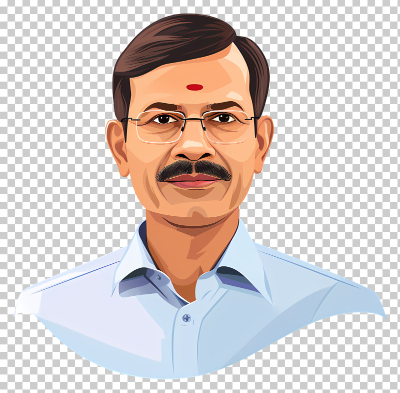 Arvind Kejriwal - Illustrated Man With Glasses And Mustache PNG ...