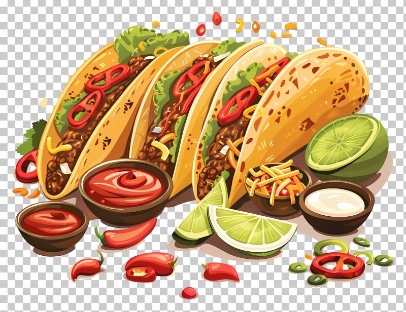 Taco Bar - Spicy Tacos With Colorful Garnish And Sauces PNG, Clipart ...