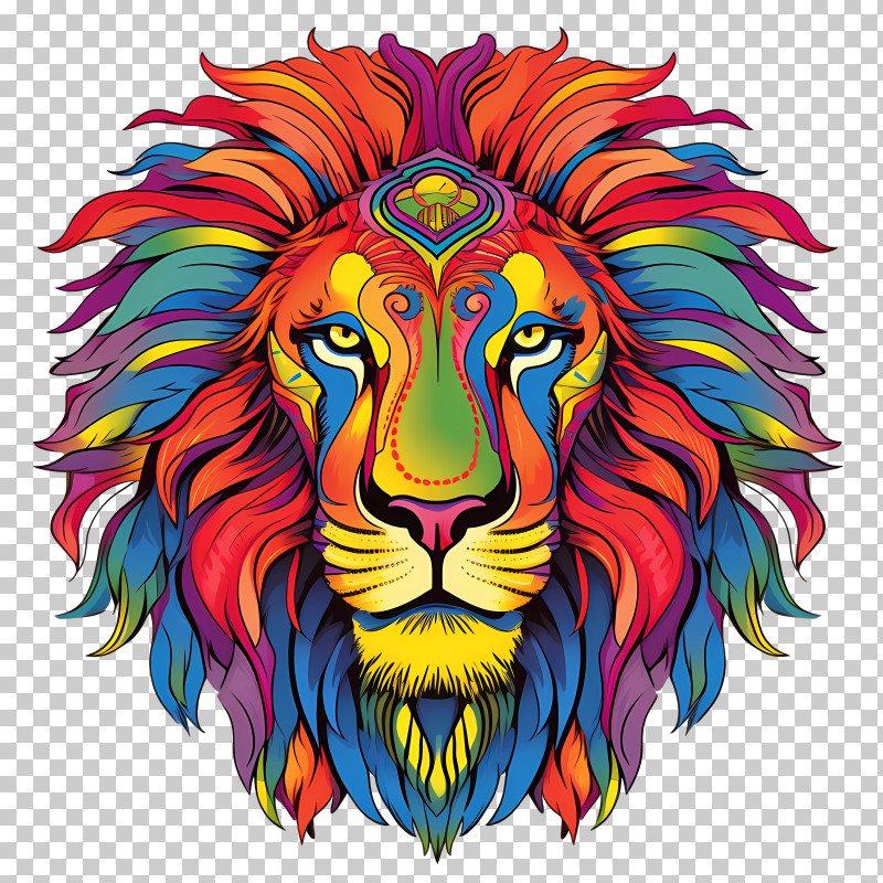 Lion Head - Bright And Colorful Lion Illustration PNG, Clipart, Animal ...