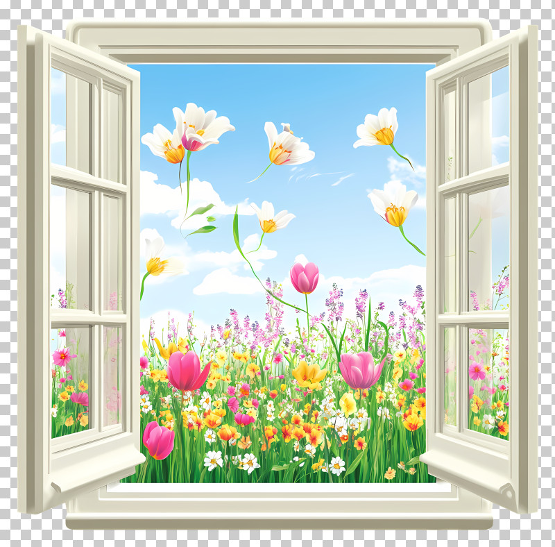 Spring Day - Open Window With Spring Flowers PNG, Clipart, Breeze ...