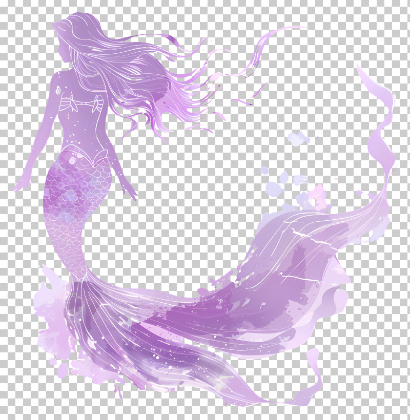 Mermaid Silhouette - Purple Watercolor Mermaid Illustration PNG ...