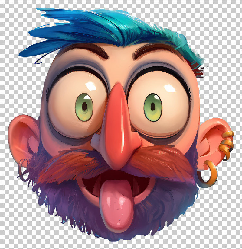 Cartoon Character Head - Funny Cartoon Face With Colorful Hair PNG ...