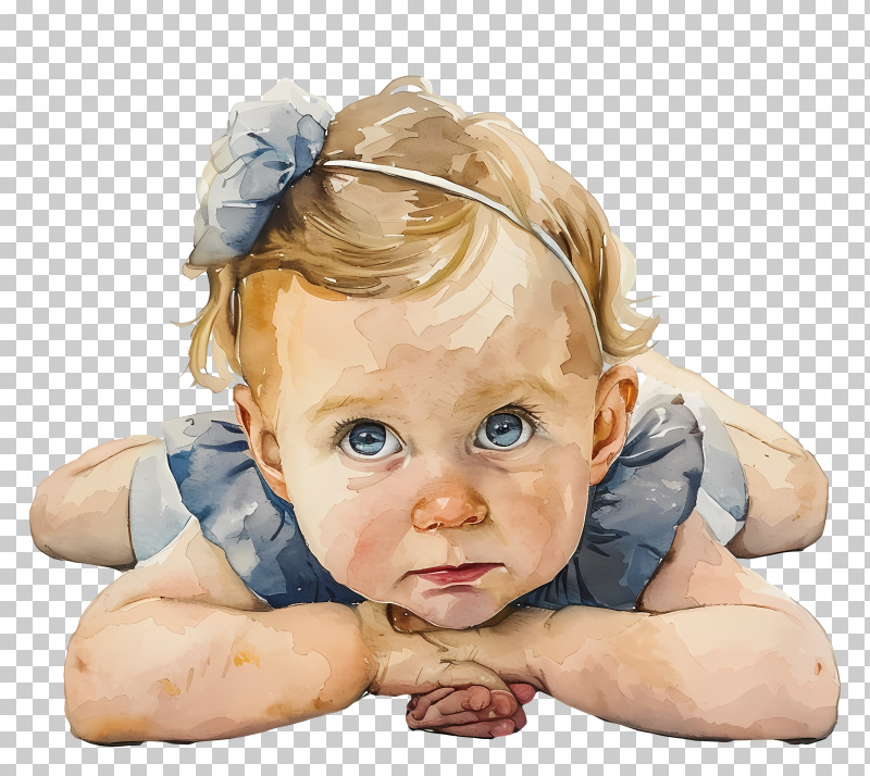 Baby Girl - Illustrated Baby Lying Down With Thoughtful Expression PNG ...