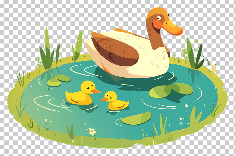 Duck On Pond - Duck With Ducklings In Pond PNG, Clipart, Duck And ...
