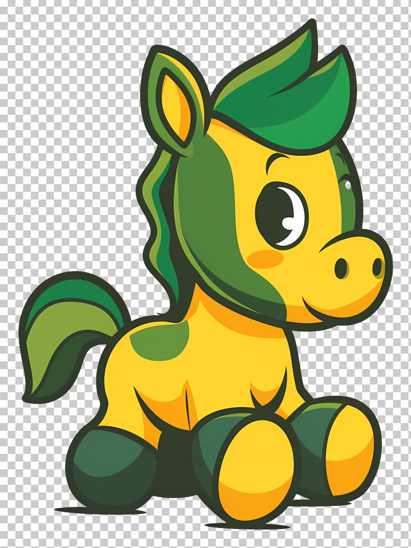 Cute Horse - Yellow Toy Horse Cartoon With Green Mane PNG, Clipart ...