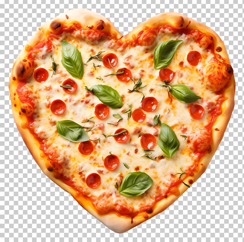 Valentine Pizza - Heart-Shaped Pizza With Basil And Pepperoni PNG ...