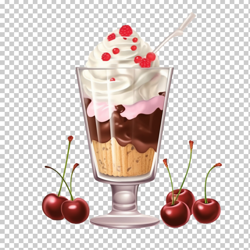 Milkshake - Cherry Ice Cream Sundae With Whipped Cream PNG, Clipart ...