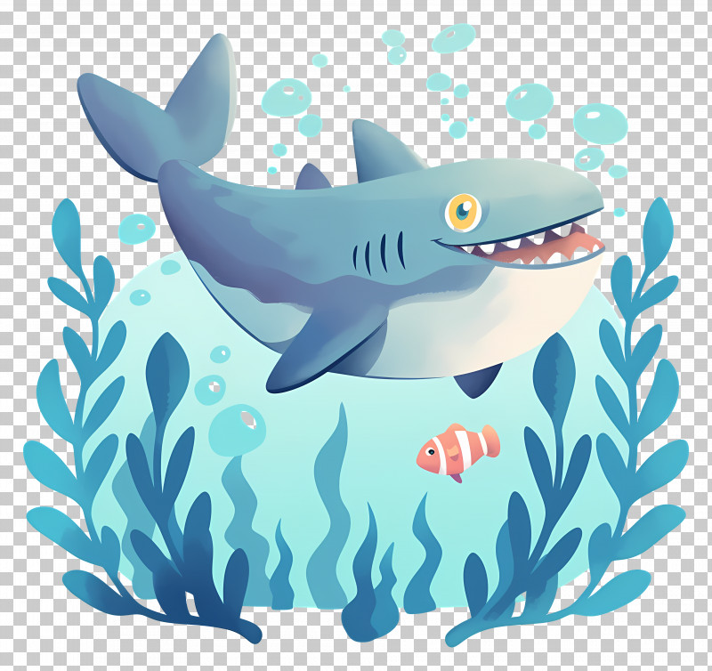 Cute Shark - Smiling Shark Under Ocean Scene PNG, Clipart, Aquatic ...