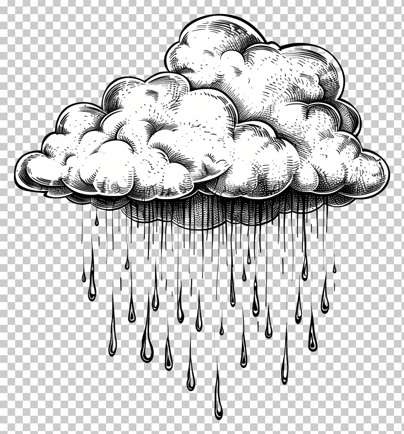 Raincloud - Sketched Storm Cloud With Raindrops PNG, Clipart, Artistic ...