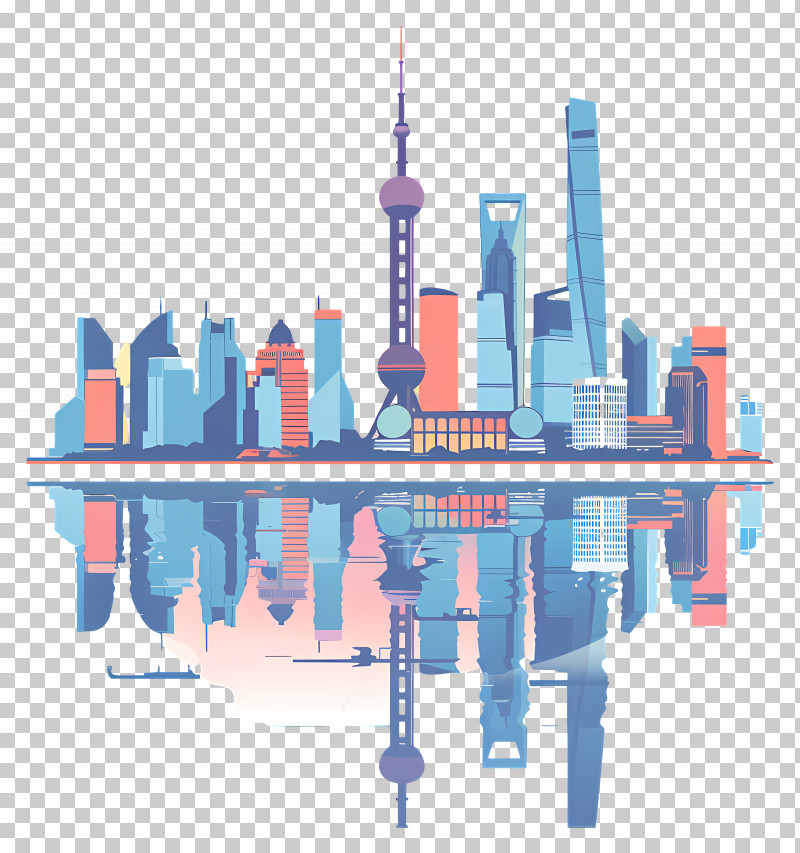 Shanghai Skyline - Shanghai Skyline Illustration With Reflections PNG ...