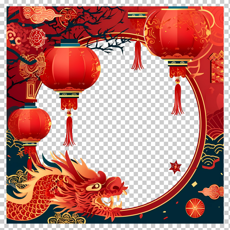 Chinese New Year - Chinese Lanterns And Dragon Decoration PNG, Clipart ...