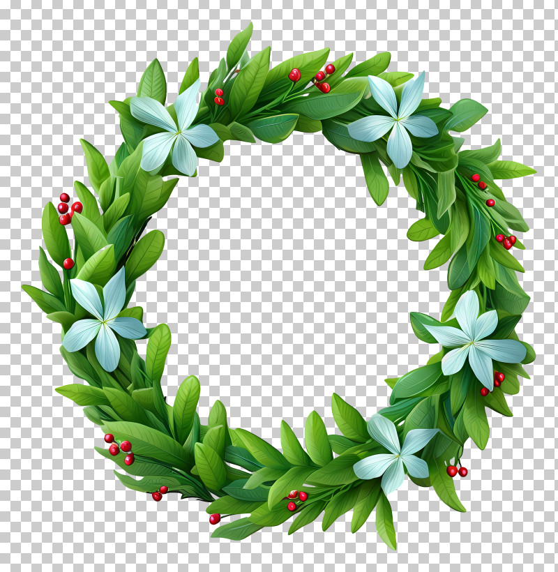 Wreath - Green Festive Wreath With Flowers PNG, Clipart, Celebration ...