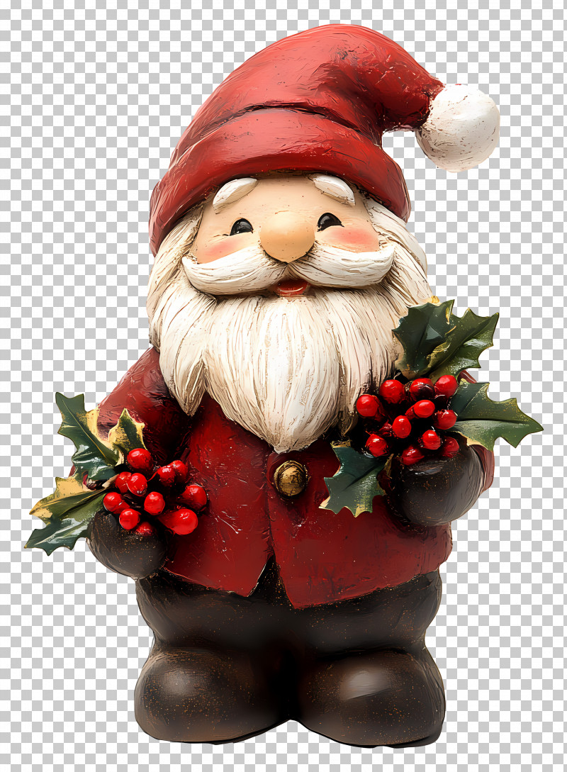 Christmas Gnome - Santa Claus Statue Holding Christmas Holly PNG ...