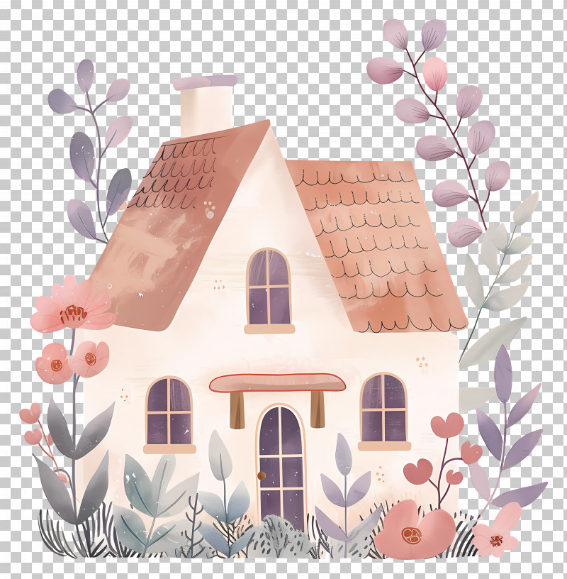 Autumn House - Small Pastel House With Floral Garden PNG, Clipart ...
