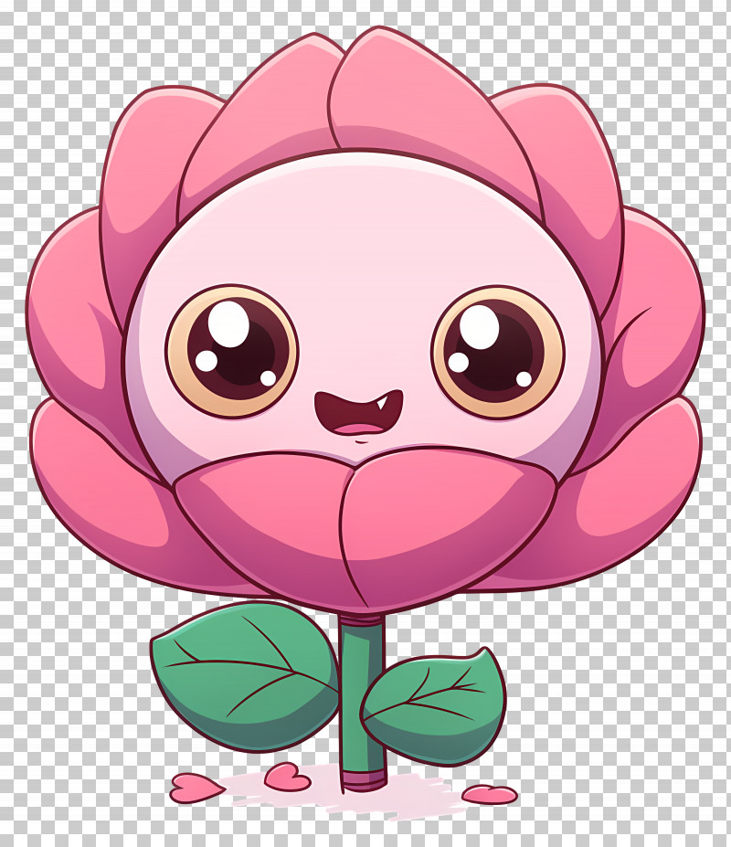 Rose Flower Cartoon - Kawaii Flower Character With Smiling Face PNG ...