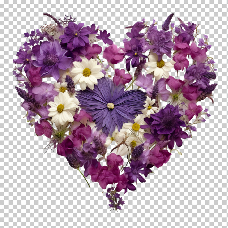 Purple Heart Day - Heart-Shaped Purple Floral Arrangement PNG, Clipart ...