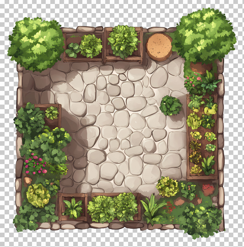 Garden Top View - Square Garden With Stone Path PNG, Clipart, Flowers ...