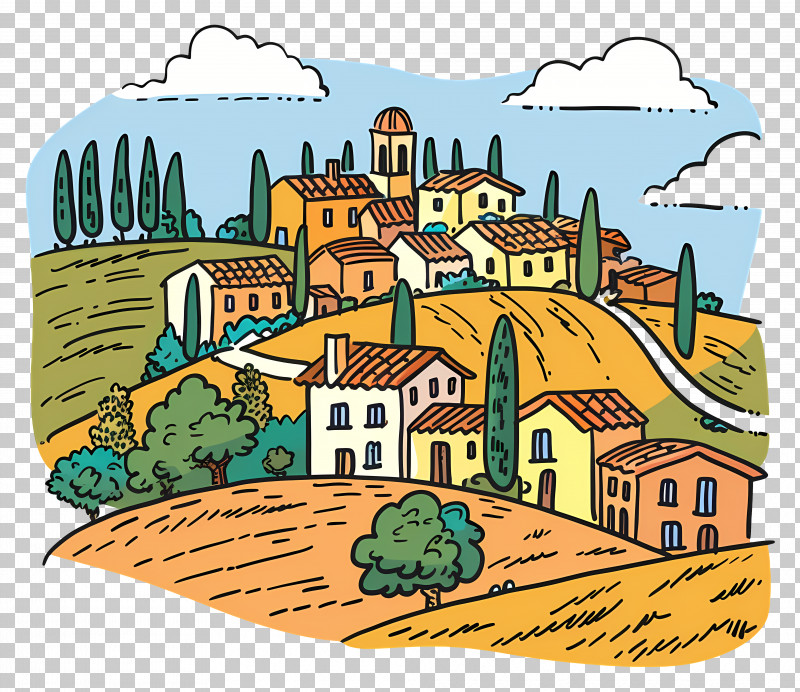 Italy Landscape - Countryside Village Illustration PNG, Clipart ...