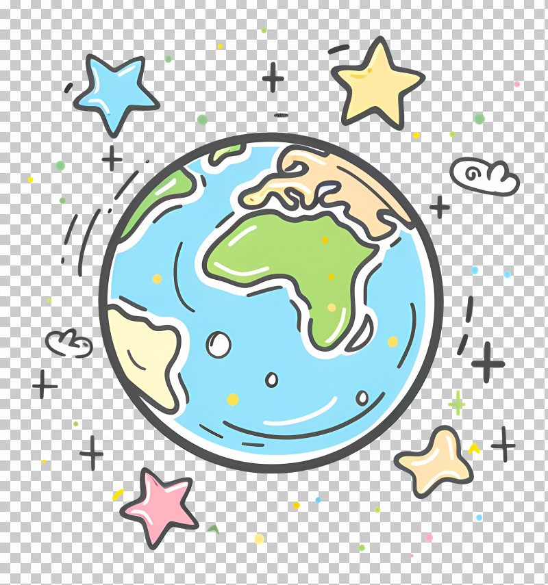 Doodle Earth - Earth Cartoon With Stars And Clouds PNG, Clipart ...