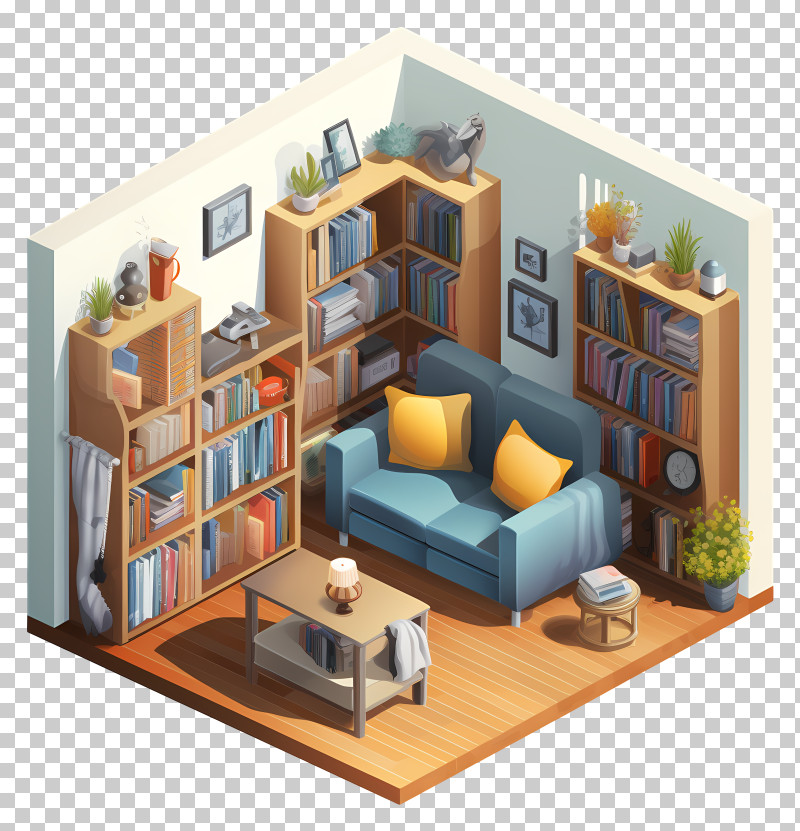 Book Nook - Cozy Reading Room Illustration With Bookshelves And Sofa ...