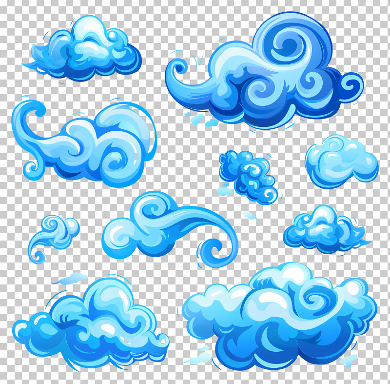 Blue Clouds - Cartoonish Blue Fluffy Clouds In Various Shapes PNG ...