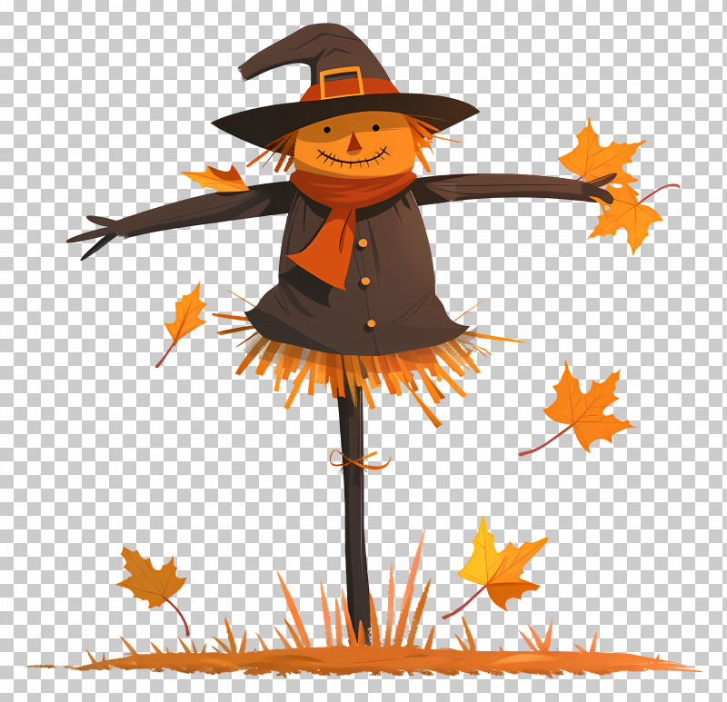 Fall Scarecrow - Autumn Scarecrow With Falling Leaves PNG, Clipart ...