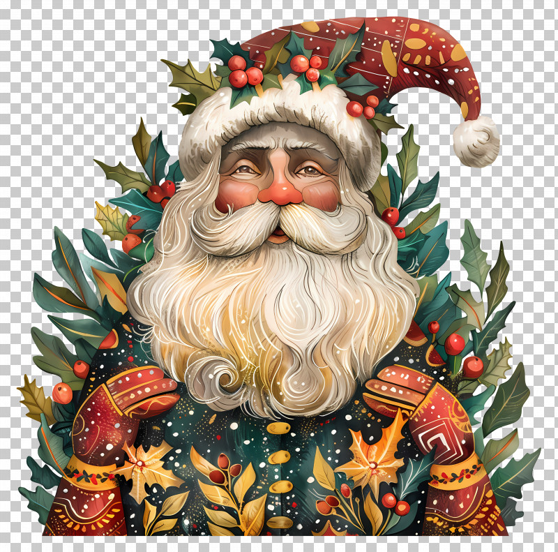 Santa Claus - Santa Claus With Holly PNG, Clipart, Beard, Christmas ...