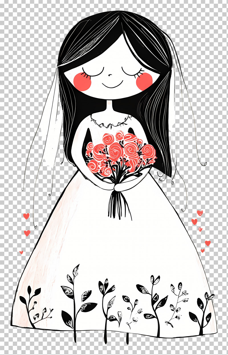 Pretty Bride - Cartoon Bride With Floral Bouquet PNG, Clipart, Cartoon ...