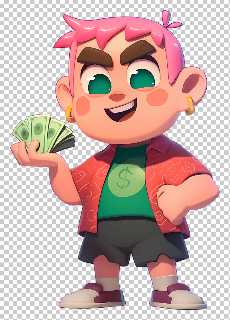 Cute Cartoon Boy - Cheerful Cartoon Character Holding Money PNG ...